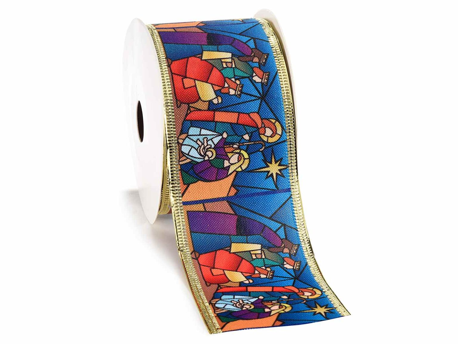 Panglică de Crăciun „Nașterea Domnului” cu margini modelabile aurii ...